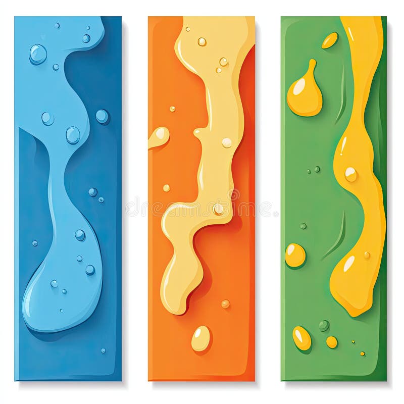 Three Colorful Gooey Liquid Splashes Stock Illustration - Illustration ...