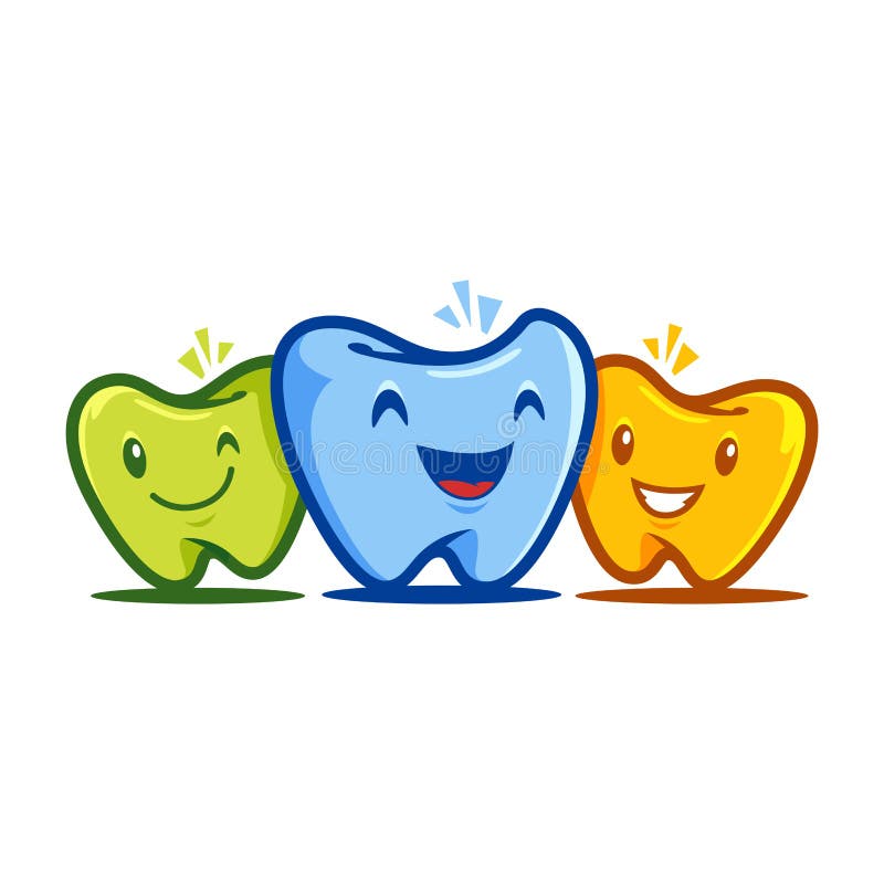 Three Colorful Happy Tooth Mascot or Character Design in Vector Format ...