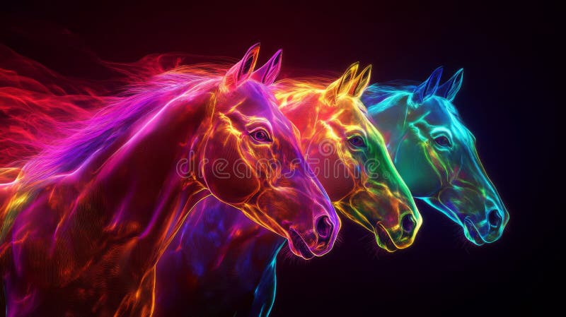 Three Colorful Horses in Dynamic Pose Stock Illustration - Illustration ...