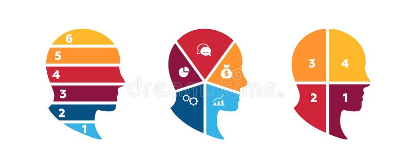 Three Colorful Human Head Shapes with Various Segmented Designs and ...