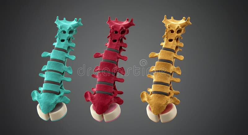 Three Colorful Human Spinal Columns with Intervertebral Discs Stock ...