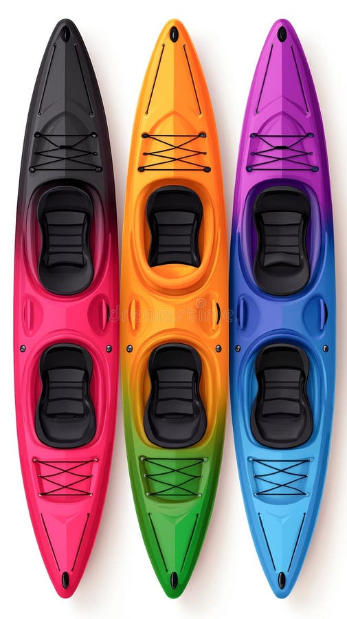 Three Colorful Kayaks on a White Background Stock Illustration ...
