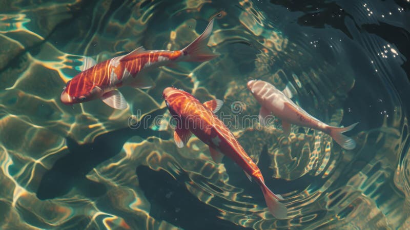 Three Colorful Koi Fish Swimming in Clear Water Stock Image - Image of ...