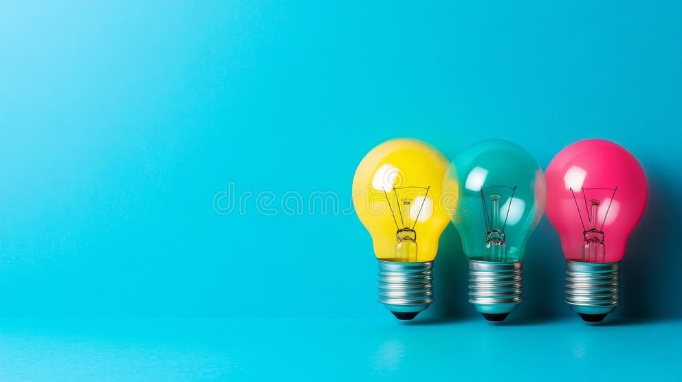 Three Colorful Light Bulbs Idea Concept, Innovation, Creativity ...