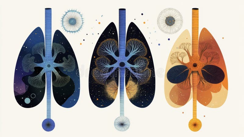Three Colorful Lung Illustrations with Different Patterns Representing ...
