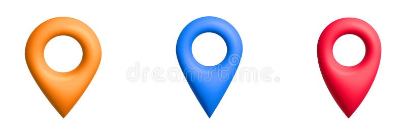 Three Colorful Map Pins in a Row Showcasing Variety in Minimalist ...