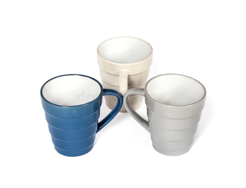Three Colorful Mugs Isolated on White Background Stock Photo - Image of ...