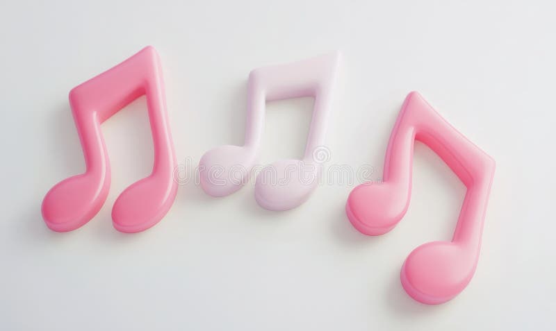 Three Colorful Plastic Musical Notes, Two Pink and One White, Arranged ...