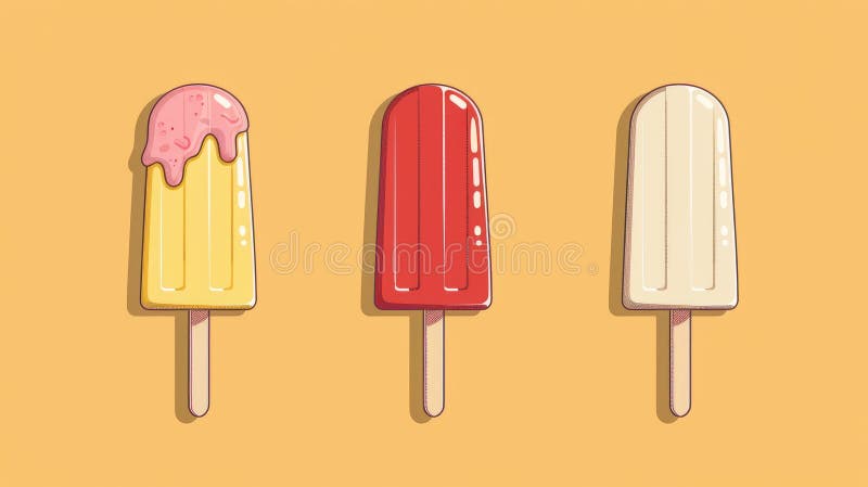 Three Colorful Popsicles on a Yellow Background Stock Illustration ...