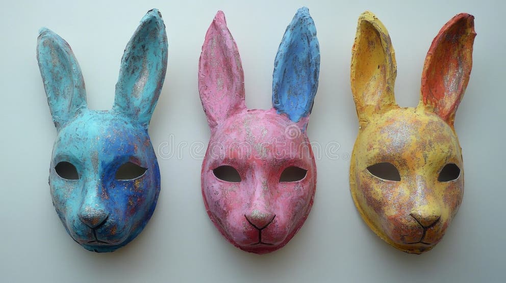 Three Colorful Rabbit Masks with Glitter Stock Illustration ...