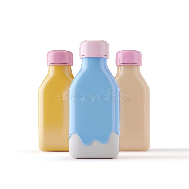 Three Pastel-Colored Bottles with Pink Lids, Ready for Your Branding ...