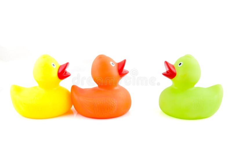 Three Colorful Rubber Ducks Stock Image - Image of childish, isolated ...