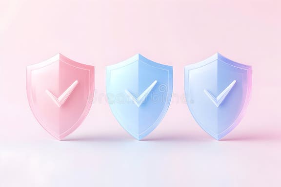 Three Colorful Shields with Check Marks on Pastel Background Stock ...
