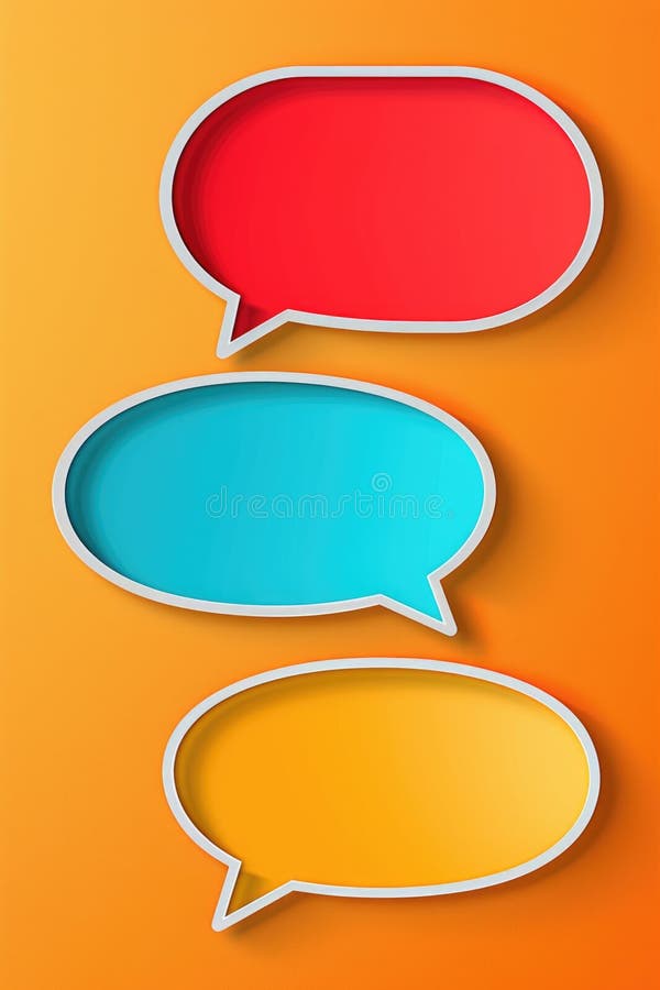 Three Colorful Speech Bubbles on a Bright Orange Background. Perfect ...