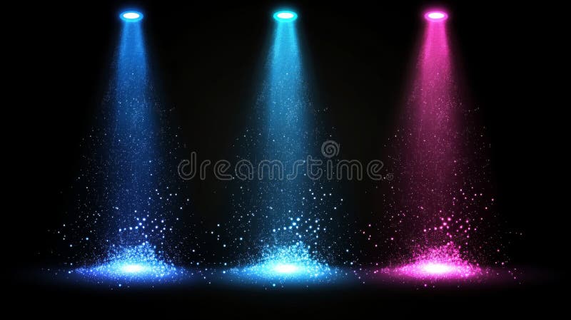 Three Colorful Spotlights Shining Downward with Blue and Pink Light ...