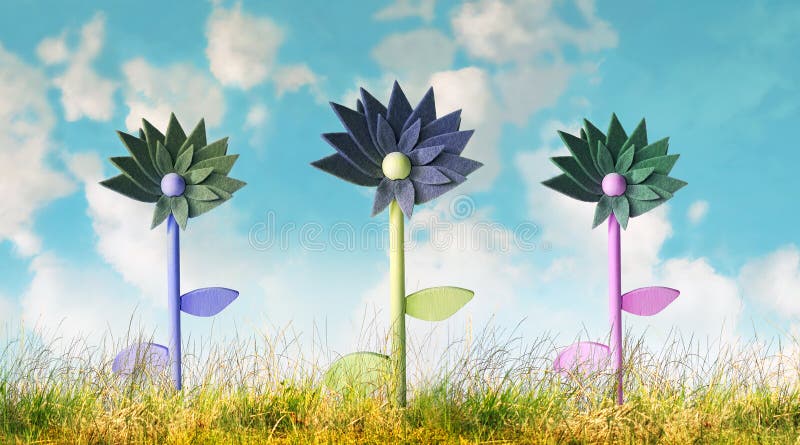 Three Colorful Stylized Flowers Stock Illustration - Illustration of ...