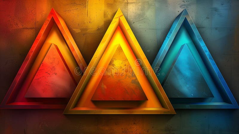 Three Colorful Triangles Stacked on Concrete Wall Stock Illustration ...
