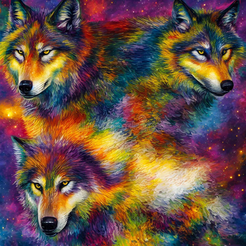 Three Colorful Wolf Head Picture Stock Illustration - Illustration of ...