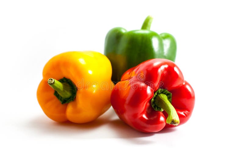 Two Red Hot Peppers with Green Leaves Basil Isolated on White Stock ...