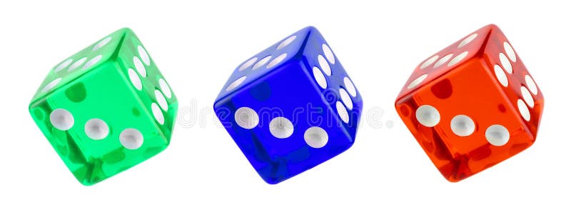 Three Colors of the Dice: Green, Blue and Red. Dice Closeup Isolated on ...