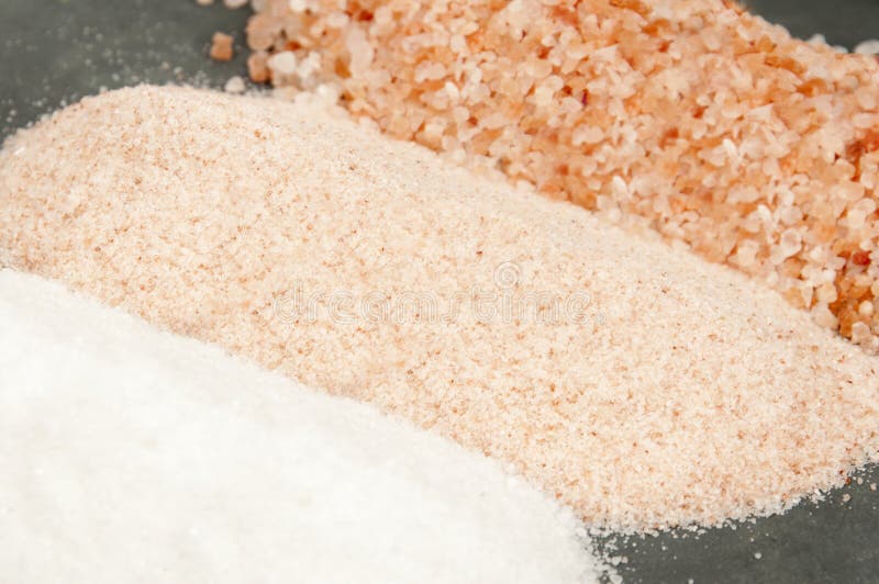 Three Colors of Himalayan Salt Stock Photo - Image of spoon, background ...