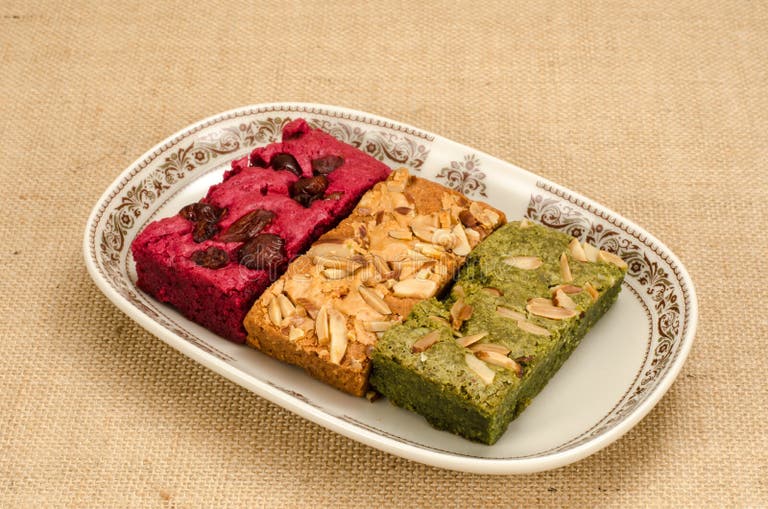 Three colour cakes stock photo. Image of sweet, slice - 48215796