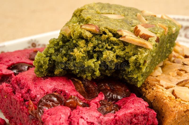 Three colour cakes stock image. Image of baked, cake - 48216555