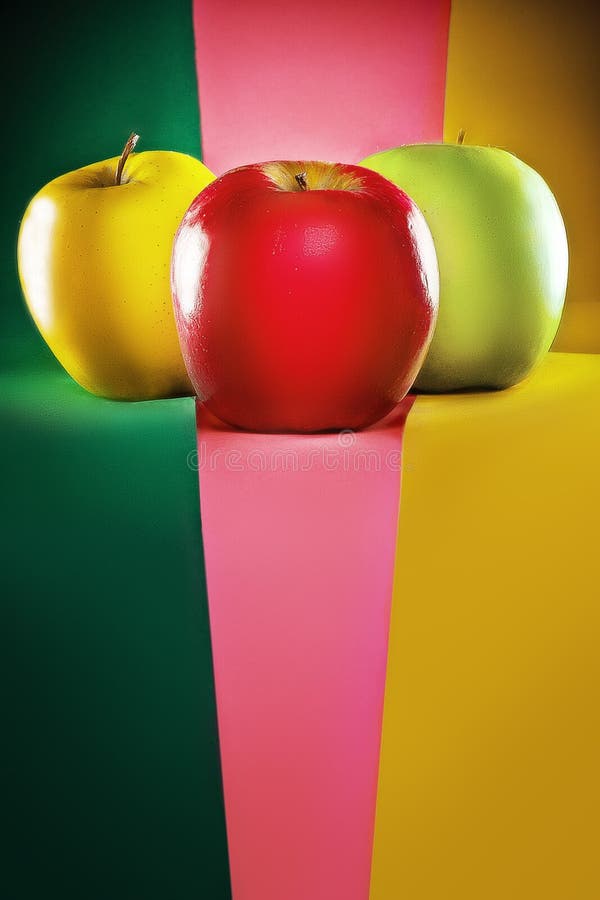 Three Coloured Apples on Different Background Stock Image - Image of ...