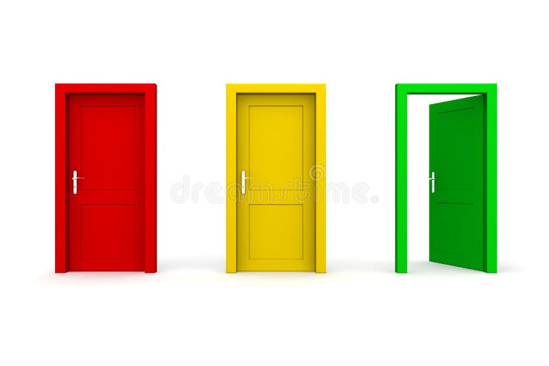 Three Coloured Doors - Red, Yellow, Green Stock Illustration ...