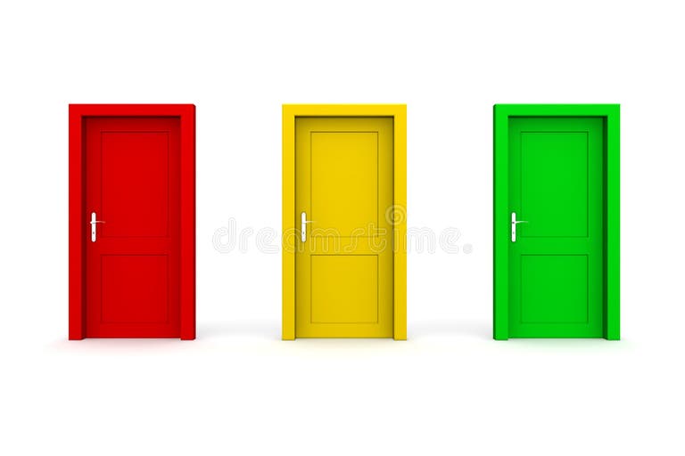 Three Coloured Doors - Red, Yellow, Green Stock Illustration ...