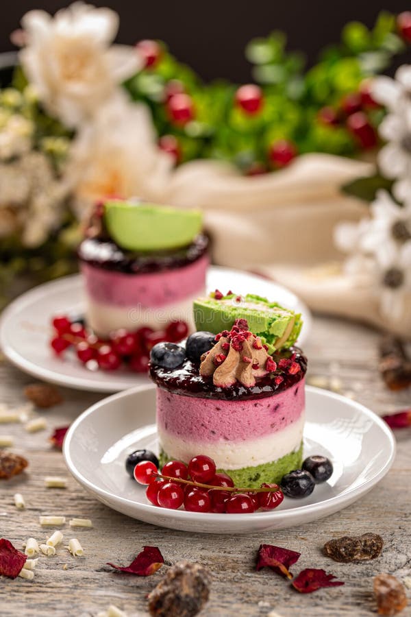 Three Coloured Mini Round Layer Cake Stock Image - Image of restaurant ...