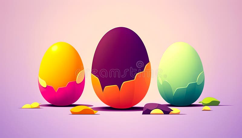 Three Colourful Eggs on Bright Mellow Background. Generative AI Stock ...