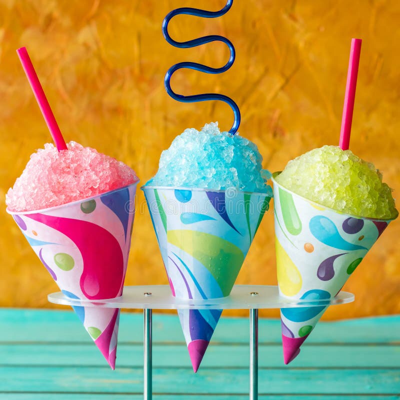 Three Colourful Fruit Flavoured Snow Cones with Straws. Stock Image ...