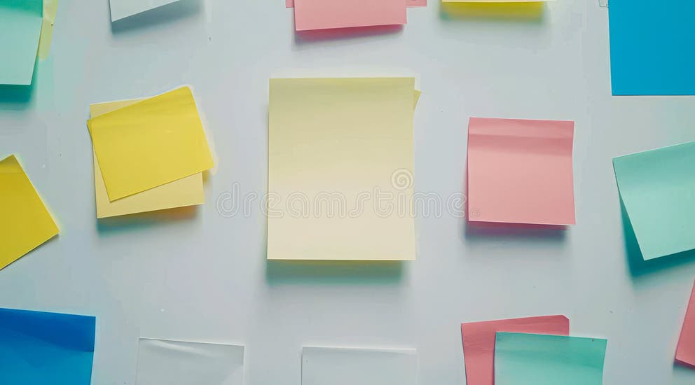 Three Colourful Post-it Sticky Notes are Hanging on a White Wall Stock ...