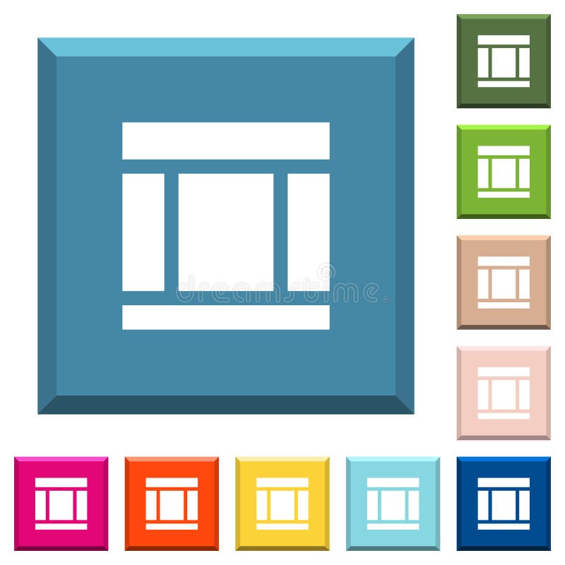 Three Columned Web Layout White Icons on Edged Square Buttons Stock ...