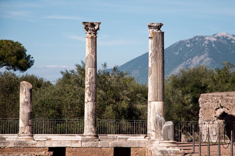 Three Columns Background Mountain at Villa Adriana Stock Image - Image ...