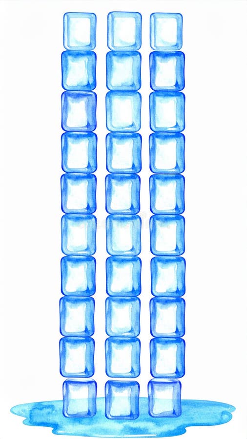 Three Columns of Blue Ice Cubes Watercolor Illustration Stock ...
