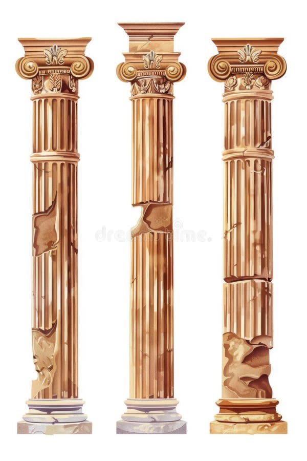 Three Columns with Intricate Carvings, Perfect for Architectural or ...