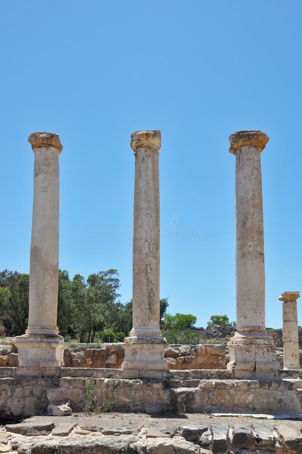 Three Columns on a Roman Amphitheater Stock Photo - Image of ...