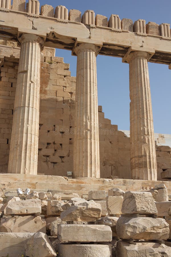 Three Columns from the Side of the Parthenon Stock Photo - Image of ...