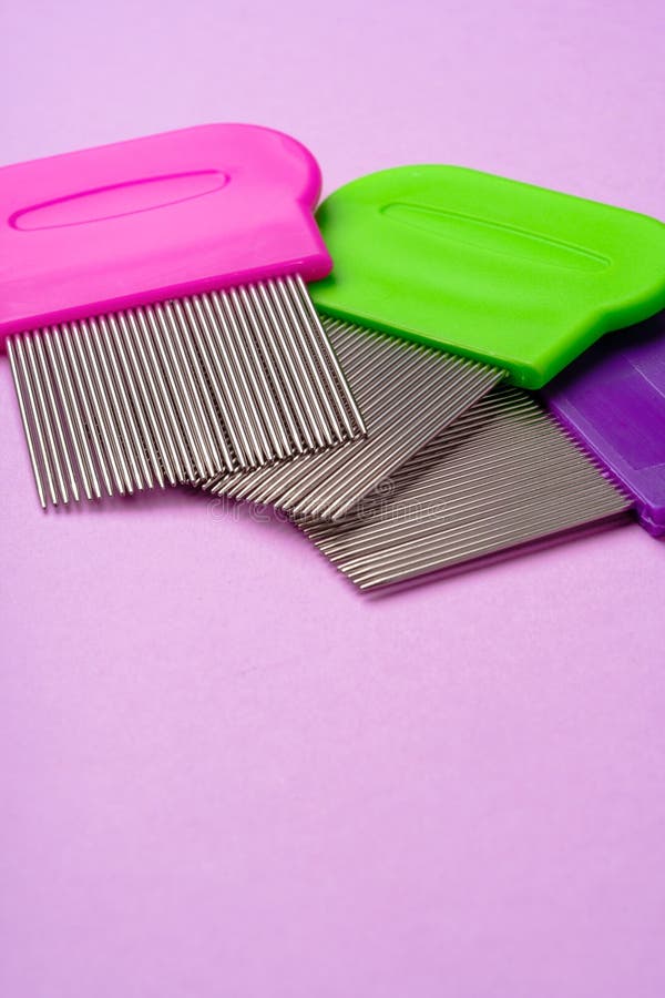 Three Combs for Removing Lice and Nits on Lilac Background Stock Image ...