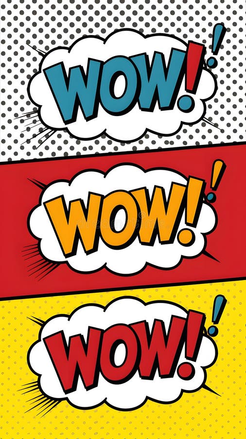 Three Comic Style WOW! Illustrations with Vibrant Text in Different ...