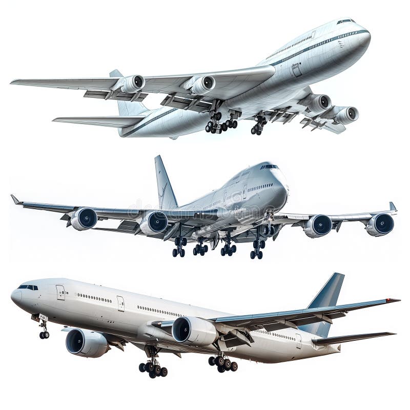 Three Commercial Aircraft in Flight, Showcasing Different Models and ...
