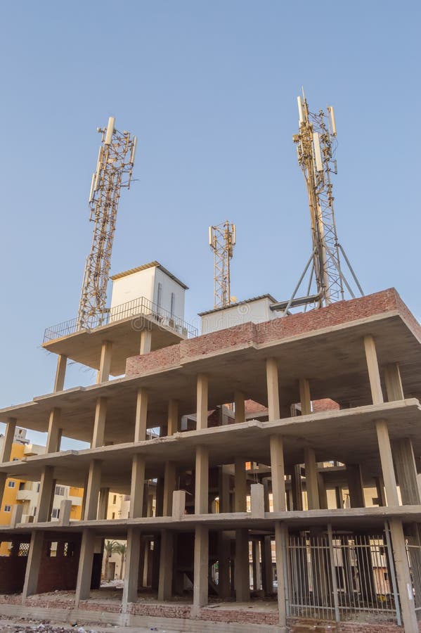 Three Communication Antennas on a Building Stock Image - Image of ...