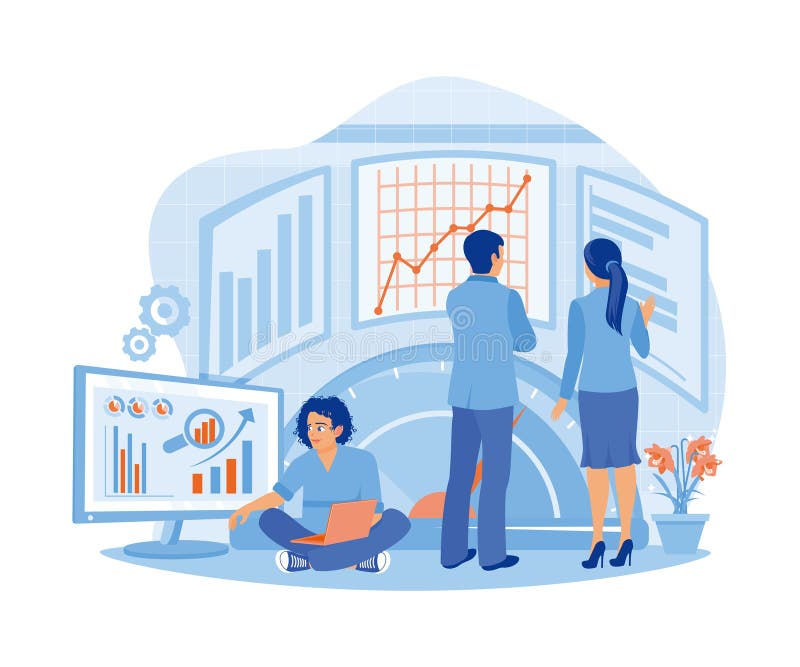 Three Company Employees Compare, Test and Analyze Company Business ...