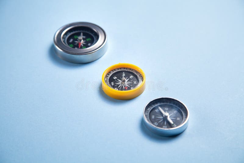 Three Compass on the Blue Background Stock Photo - Image of tool, blue ...