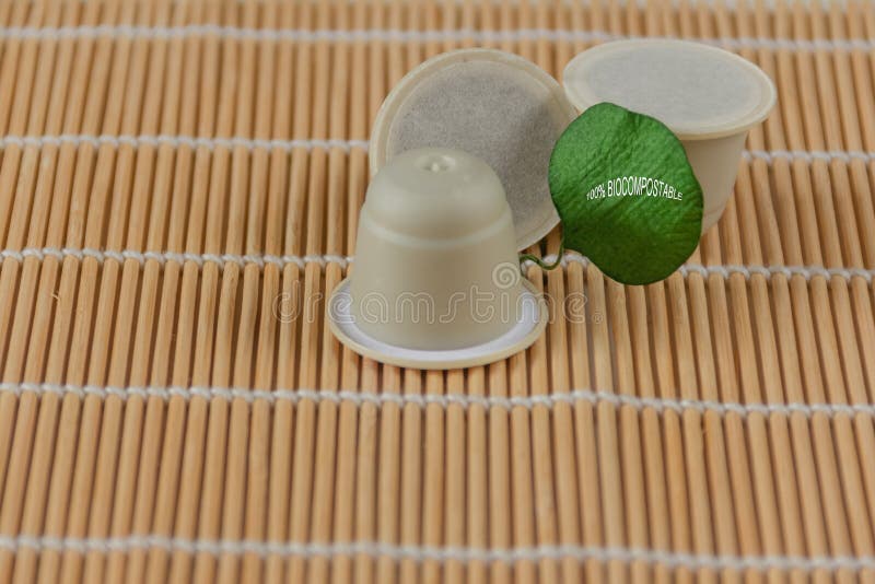 Three Compostable Coffee Capsules. Compostable Concept Stock Photo ...