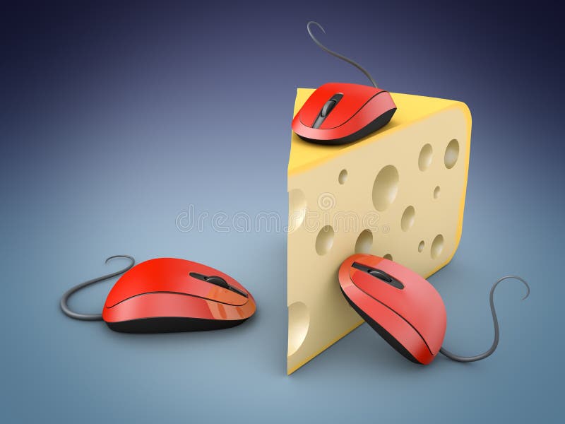 Three Computer Mice and Cheese Stock Illustration - Illustration of ...