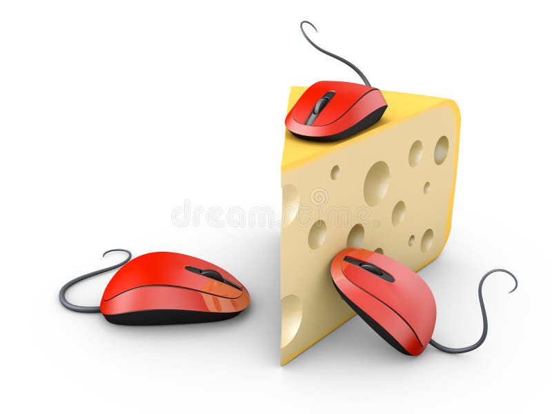 Three Computer Mice and Cheese Stock Illustration - Illustration of ...