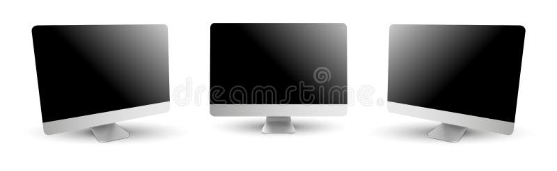 Three Computer Monitors with Black Screen. Vector Illustration Mockup ...